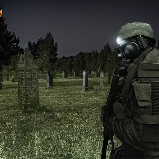 night vision NVG military raid at a cemetery, | Stable Diffusion | OpenArt