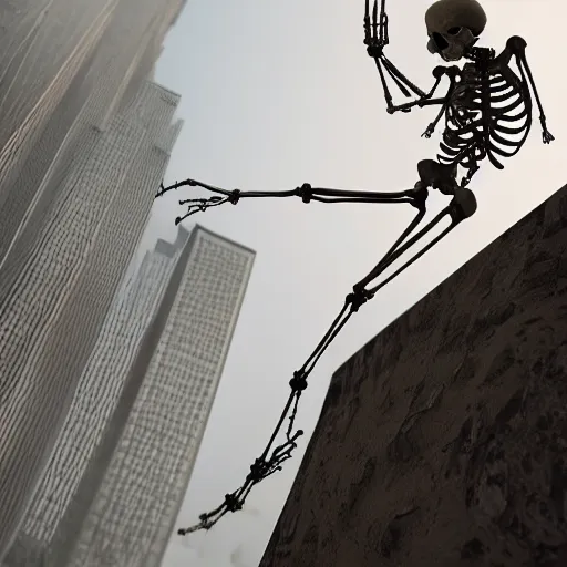 giant human skeleton climbing side of a ( ( skyscraper | Stable ...