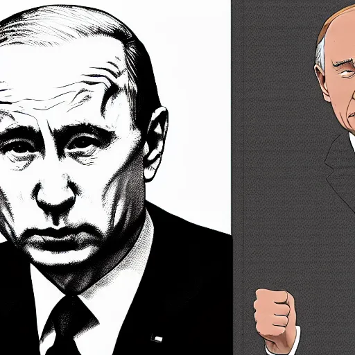 Biden vs Putin, monochromatic manga art in the style | Stable Diffusion ...