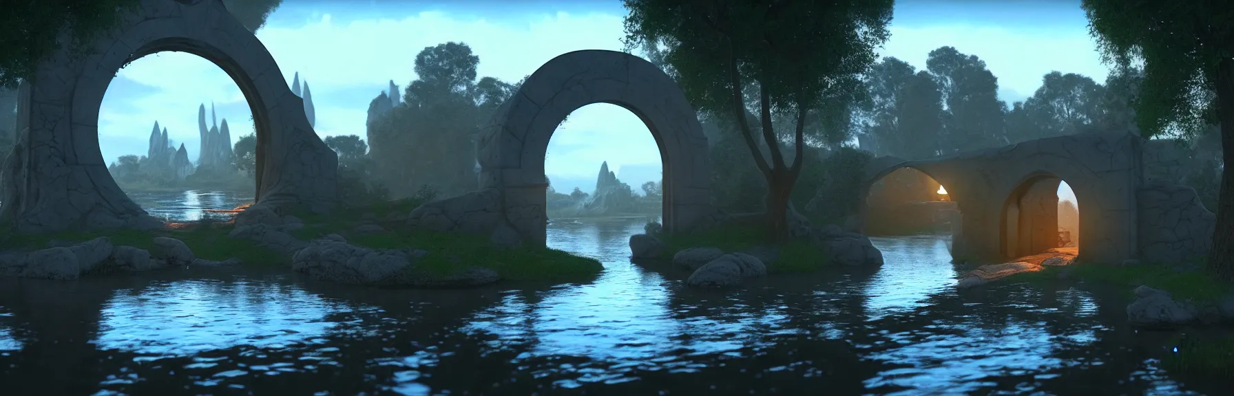 A farcaster portal along the River as described in | Stable Diffusion ...