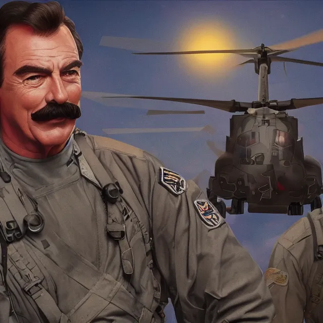 tom selleck as an airforce helicopter pilot, giant | Stable Diffusion