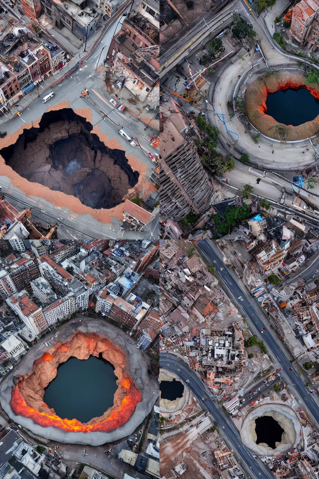 aerial shot of a sinkhole that connects to Hell in the | Stable Diffusion | OpenArt