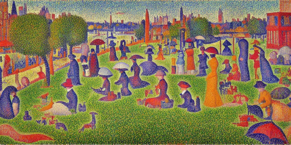 a london landscape in the style of georges seurat and | Stable ...