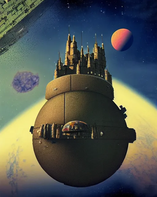 a castle in outer space floating next to a destroyed | Stable Diffusion ...