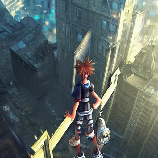 sora from kingdom hearts flying through a city, | Stable Diffusion ...