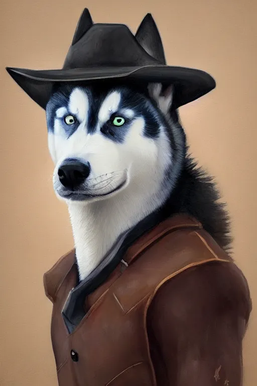 a portrait painting of a husky in cowboy costume, | Stable Diffusion ...