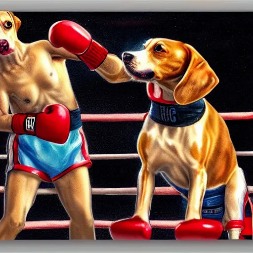 two beagle hound dogs boxing with fists, inside a | Stable Diffusion ...