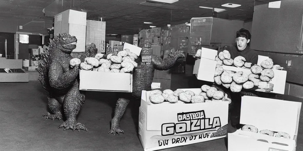 a photo of godzilla showing up to work on a friday | Stable Diffusion ...