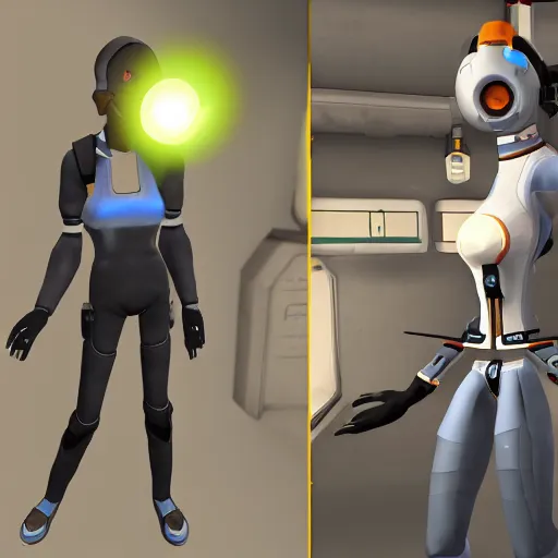 glados from portal 2, in team fortress 2 next to the | Stable Diffusion