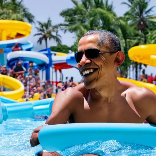 Obama in a swimsuit at the water park, 4K photography | Stable Diffusion