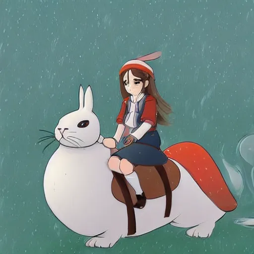 a beautiful girl riding a giant white rabbit. the girl | Stable ...