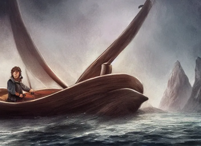a beautiful hobbit boat sailing over a during rain, | Stable Diffusion ...