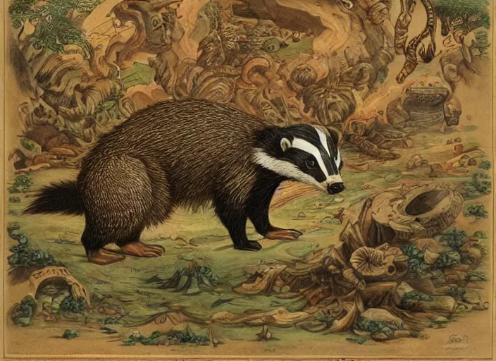 Image of a badger in a battle with an otherworldly | Stable Diffusion