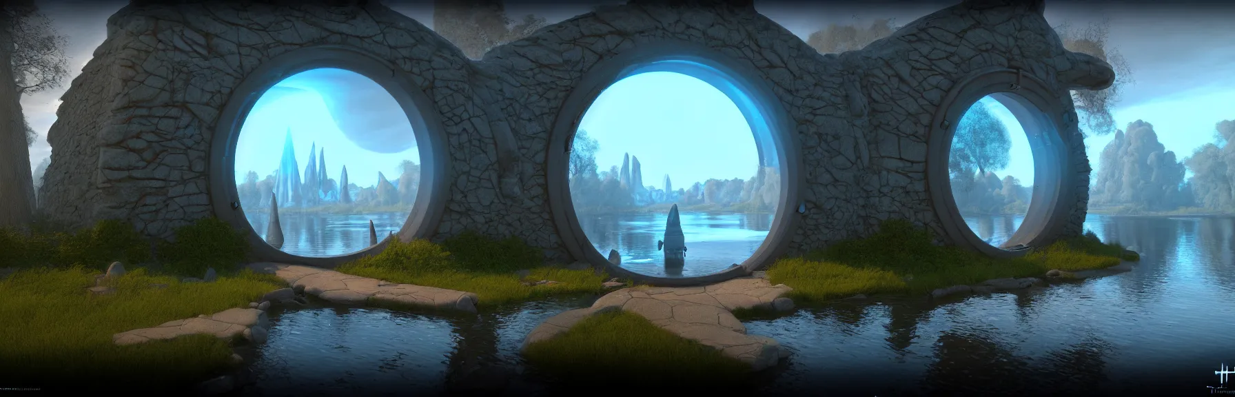 A farcaster portal along the River as described in | Stable Diffusion ...