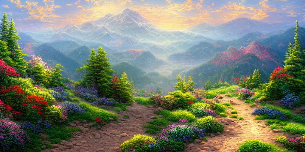 pikes peak mountain in the style of thomas kinkade, | Stable Diffusion | OpenArt