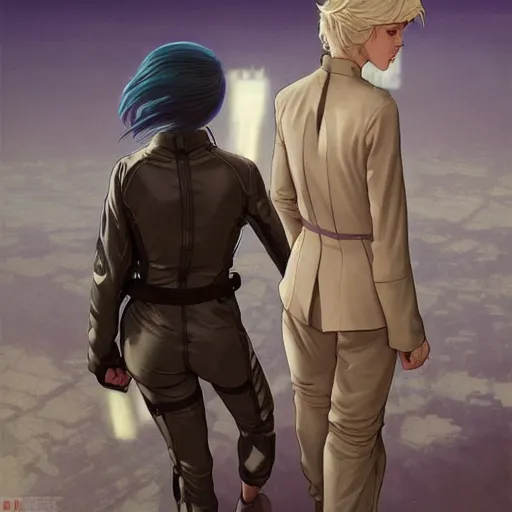 back view of short - haired butch tomboy blonde in | Stable Diffusion ...