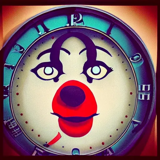 “morbidly obese clown with clocks as eyes. Intricate | Stable Diffusion