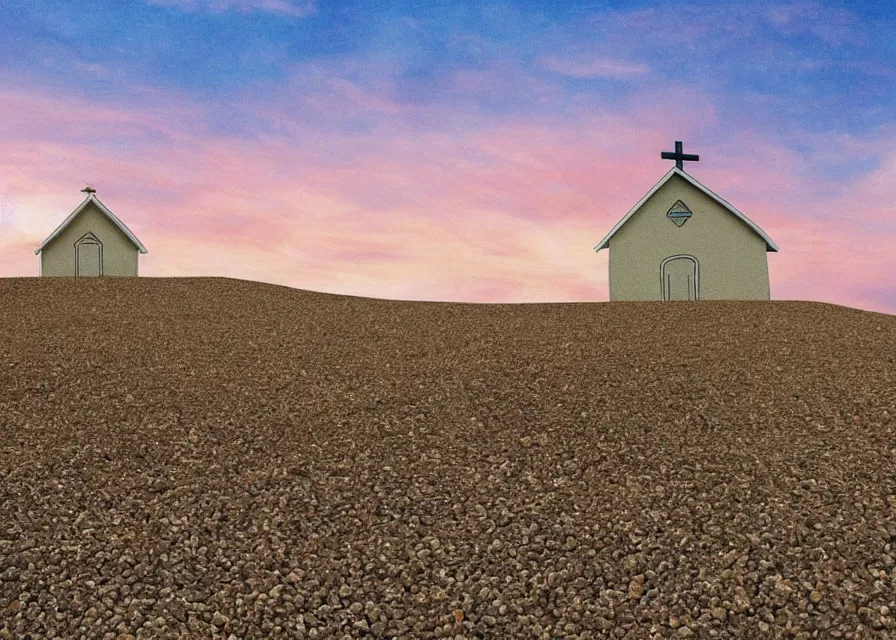red sky gravel ground church on top of a hill, | Stable Diffusion | OpenArt