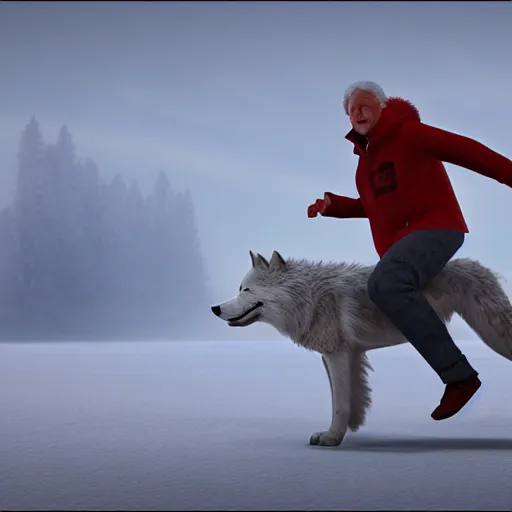 an arctic wolf chasing a man with a red jacket, by | Stable Diffusion ...