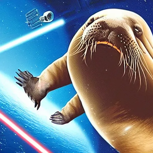walrus fighting a sea lion in space with force powers | Stable Diffusion | OpenArt