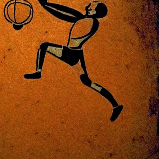 ”A ancient cave painting of a basketball player | Stable Diffusion