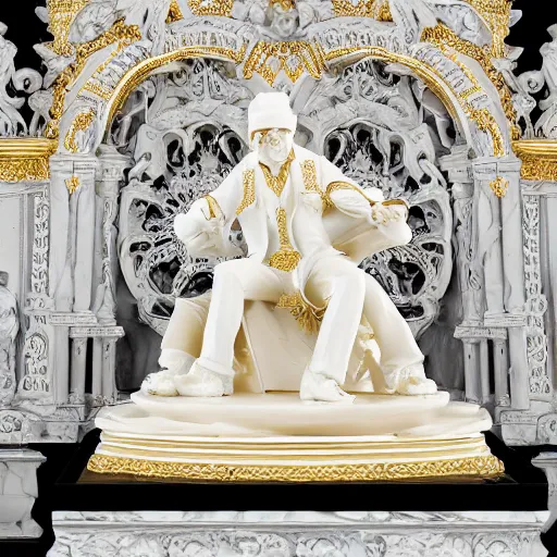 statue of ice t rap hero, carved white marble, inlaid | Stable Diffusion