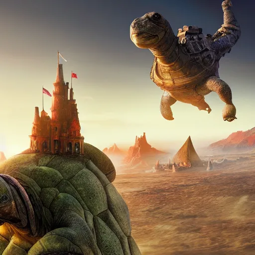 giant tortoise with a large fantasy castle rising from | Stable ...