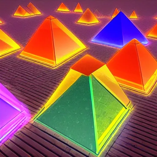 pyramids made of colored glass at night, trending on | Stable Diffusion ...