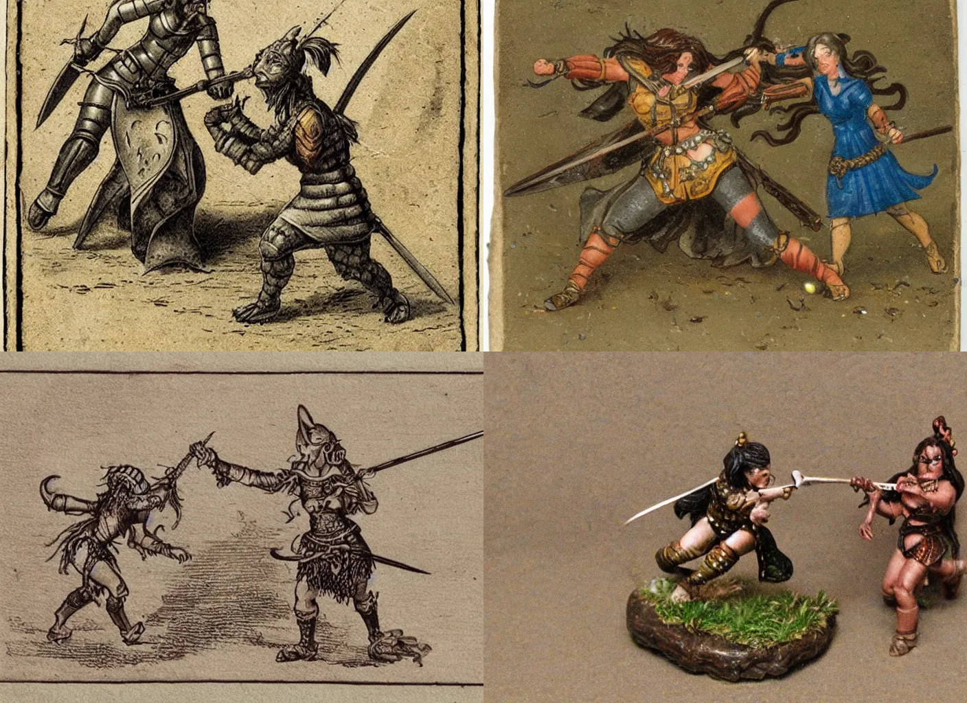 Miniature of a woman warrior attack a goblin . | Stable Diffusion | OpenArt