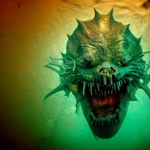 underwater closeup of a satanic sea monster in the | Stable Diffusion