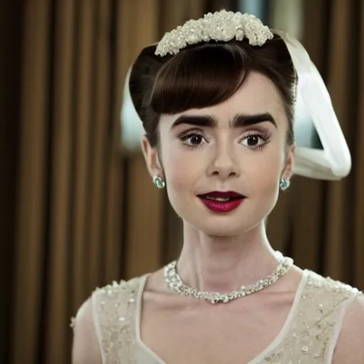 still of lily collins as audrey hepburn in biopic, 8 k | Stable Diffusion