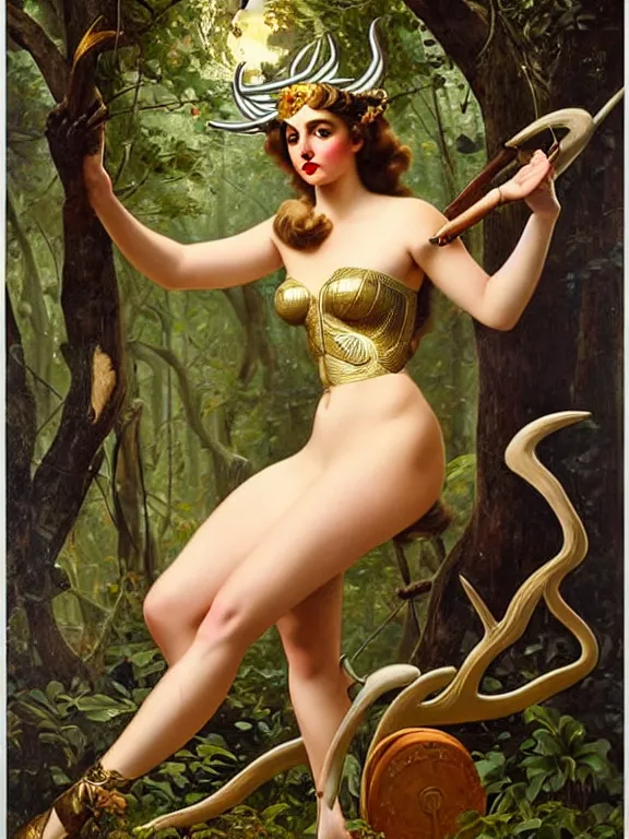 Ana de armas as Artemis the Greek goddess of the hunt, | Stable Diffusion