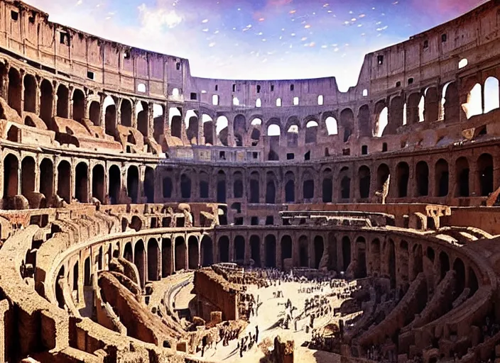 Colosseum interior in the 100AD with two fighters in | Stable Diffusion