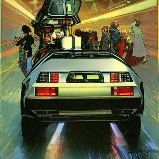 futuristic delorean time machine at night in the rain | Stable ...