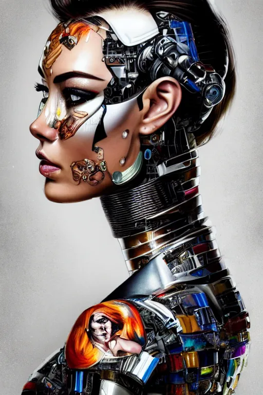 sideview waist up portrait of beautiful cyborg woman | Stable Diffusion | OpenArt