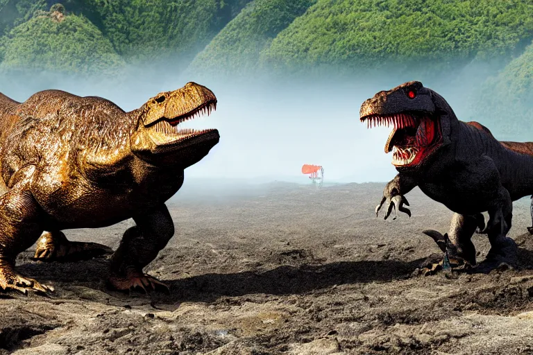 t - rex running on a volcano mountain | Stable Diffusion | OpenArt