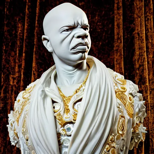 statue of ice t rap hero, carved white marble, inlaid | Stable Diffusion