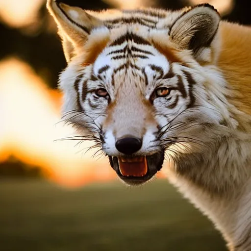 a low angle photo of a half fox half white tiger fox | Stable Diffusion ...