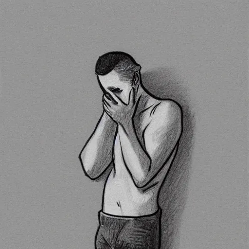 black and white pencil sketch of a crying man in front | Stable ...