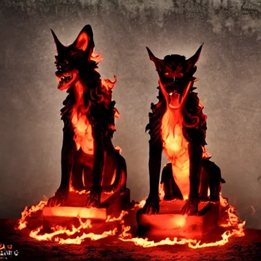 Flaming Cerberus standing at the gates of hell. High | Stable Diffusion