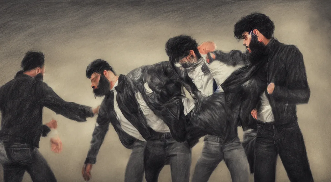 a drawing of a fight scene of a man with black hair | Stable Diffusion ...