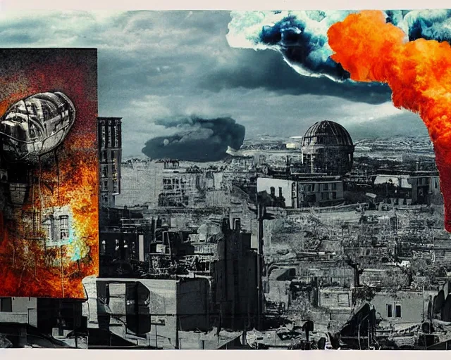 surrealistic collage art, nuclear explosion in a city | Stable ...