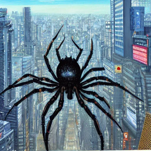 a realistic painting of a giant spider destroying | Stable Diffusion ...