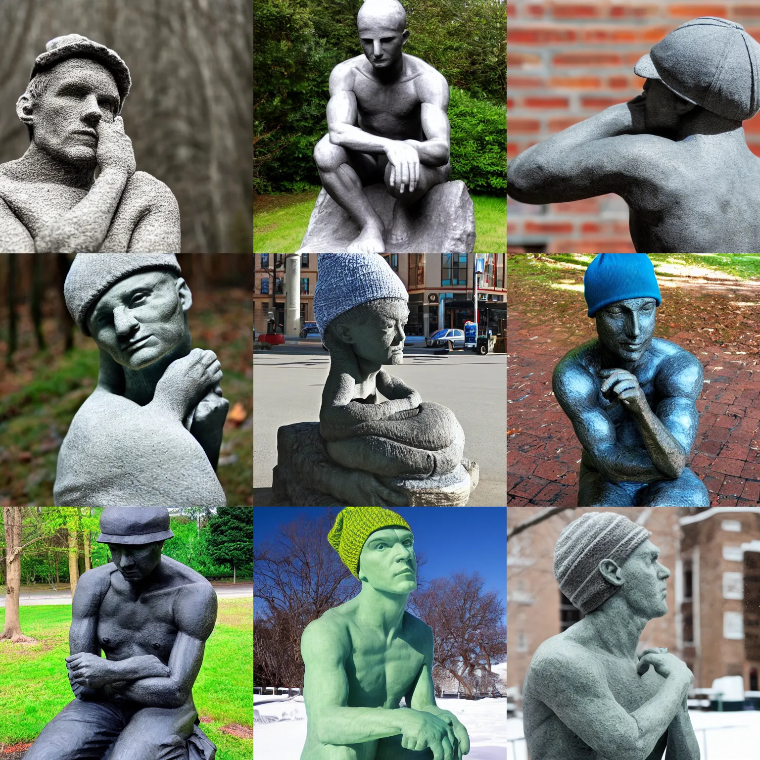 the thinker sculpture wearing a beanie cap | Stable Diffusion | OpenArt
