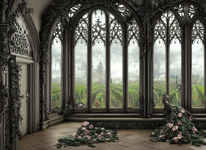 epic gothic mansion, ornate windows, growing vines | Stable Diffusion
