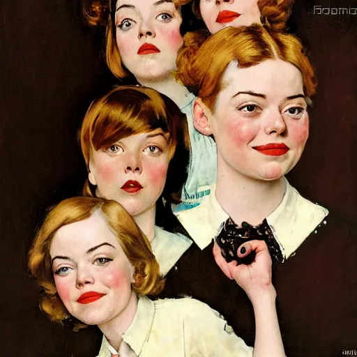 Frontal group portrait of three clones of Emma Stone. | Stable ...