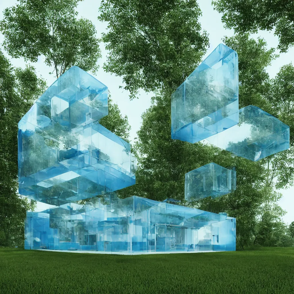 Hyper realistic, floating house made of blue clear | Stable Diffusion ...