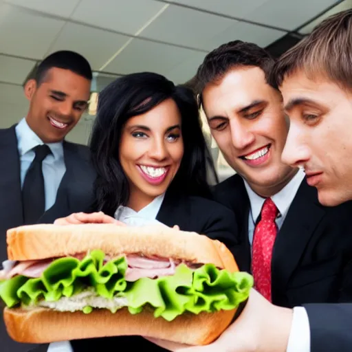 stock photo of business men eating a ham sandwich | Stable Diffusion ...