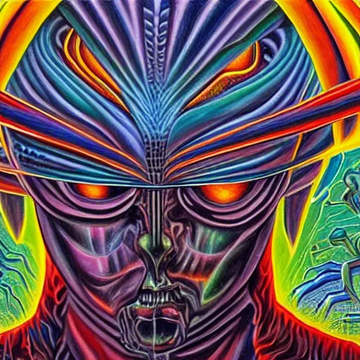 alex grey painting of aliens and mecha | Stable Diffusion