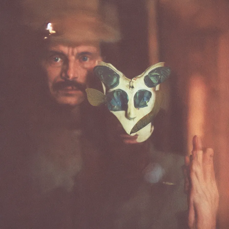 movie still by tarkovsky portrait of a man with a moth | Stable ...